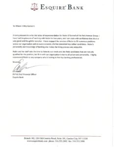 Esquire Bank's Letter of Recommendation for Robin O'Donnell - Park ...